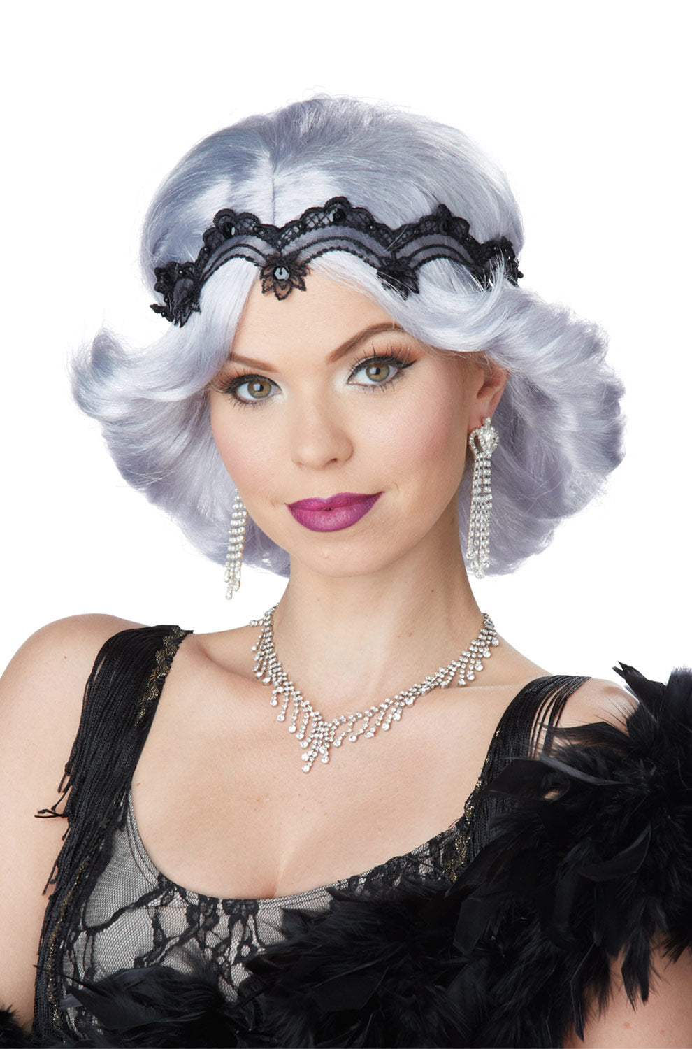 20s Glitz and Glamour Wig and Headband (Lavender/Grey) - PureCostumes.com