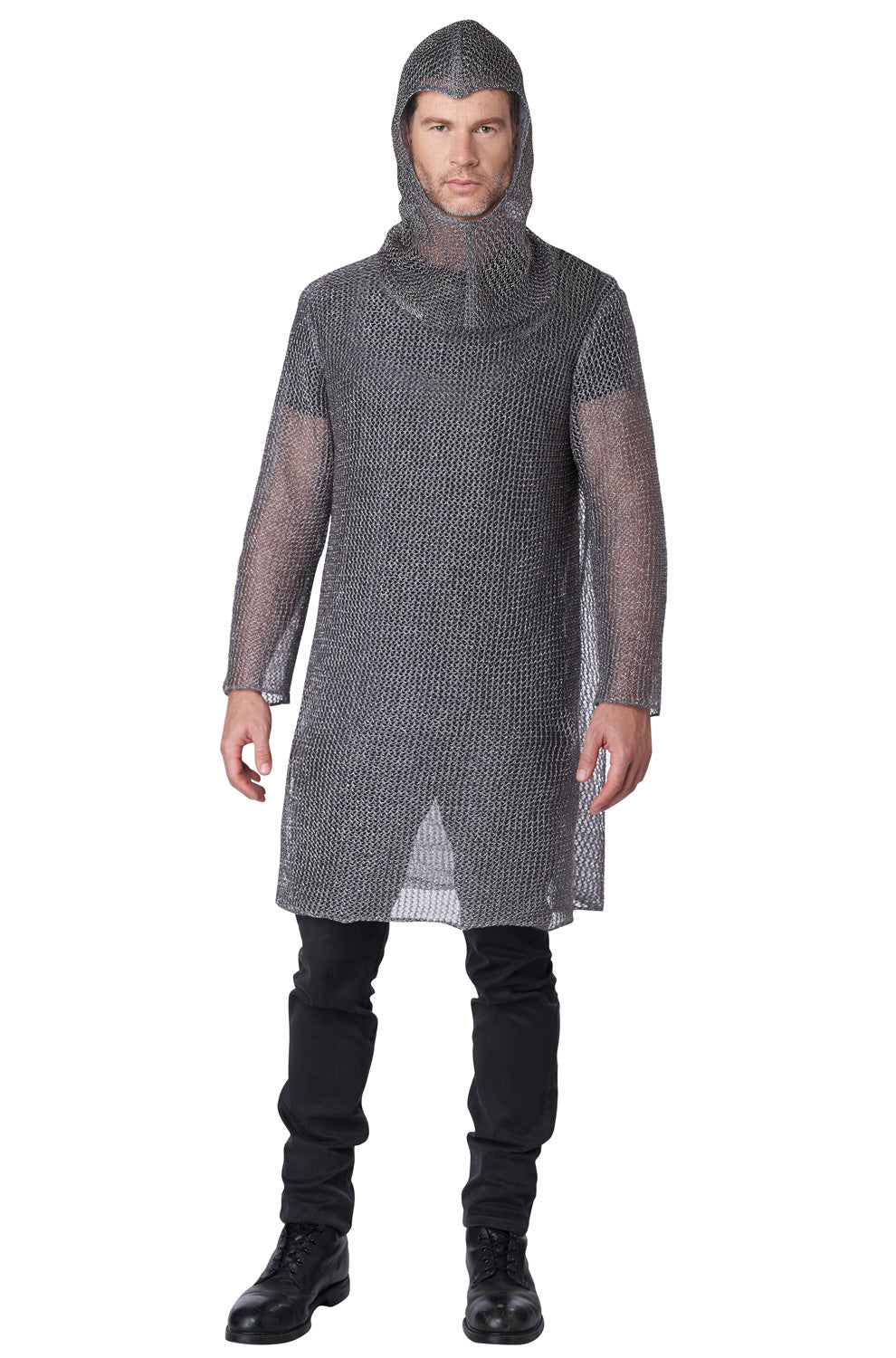 Metallic Knit Chainmail Tunic and Cowl Adult Costume - PureCostumes.com