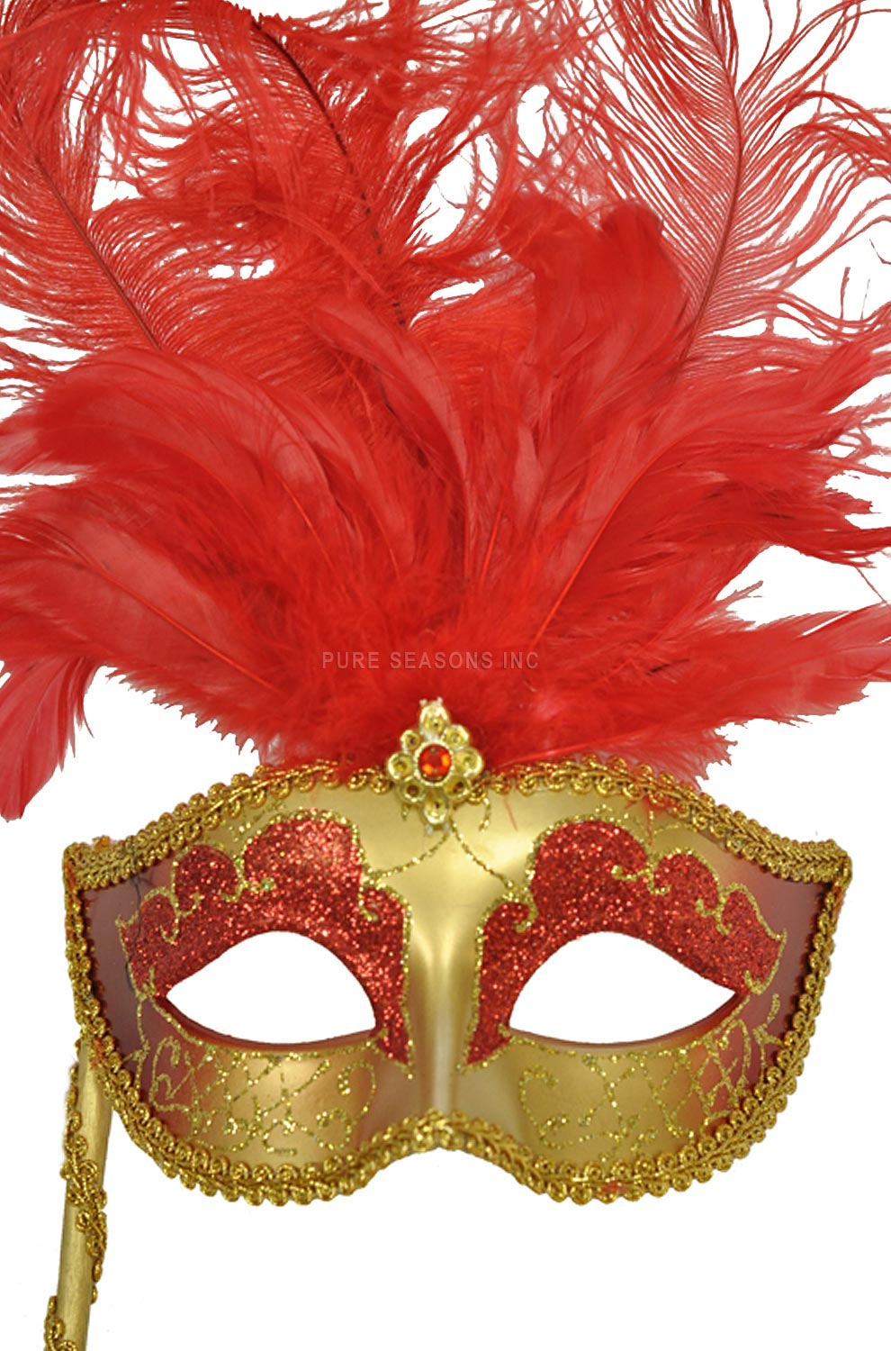 Colombina Vanity Fair Venetian Mask (Red/Gold) - PureCostumes.com