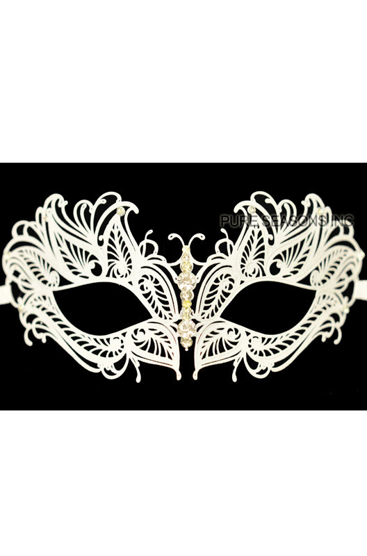 Mystique Winged Venetian Mask (White) - PureCostumes.com